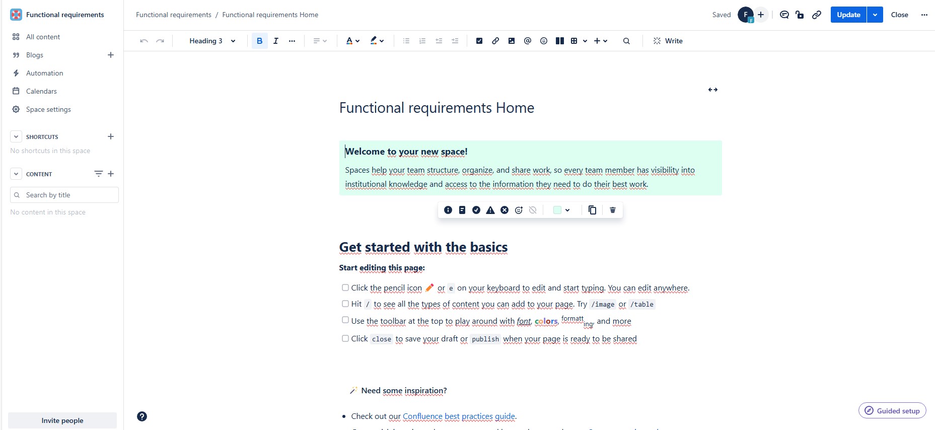 Introduction to Confluence Spaces | The Requirements Engineer