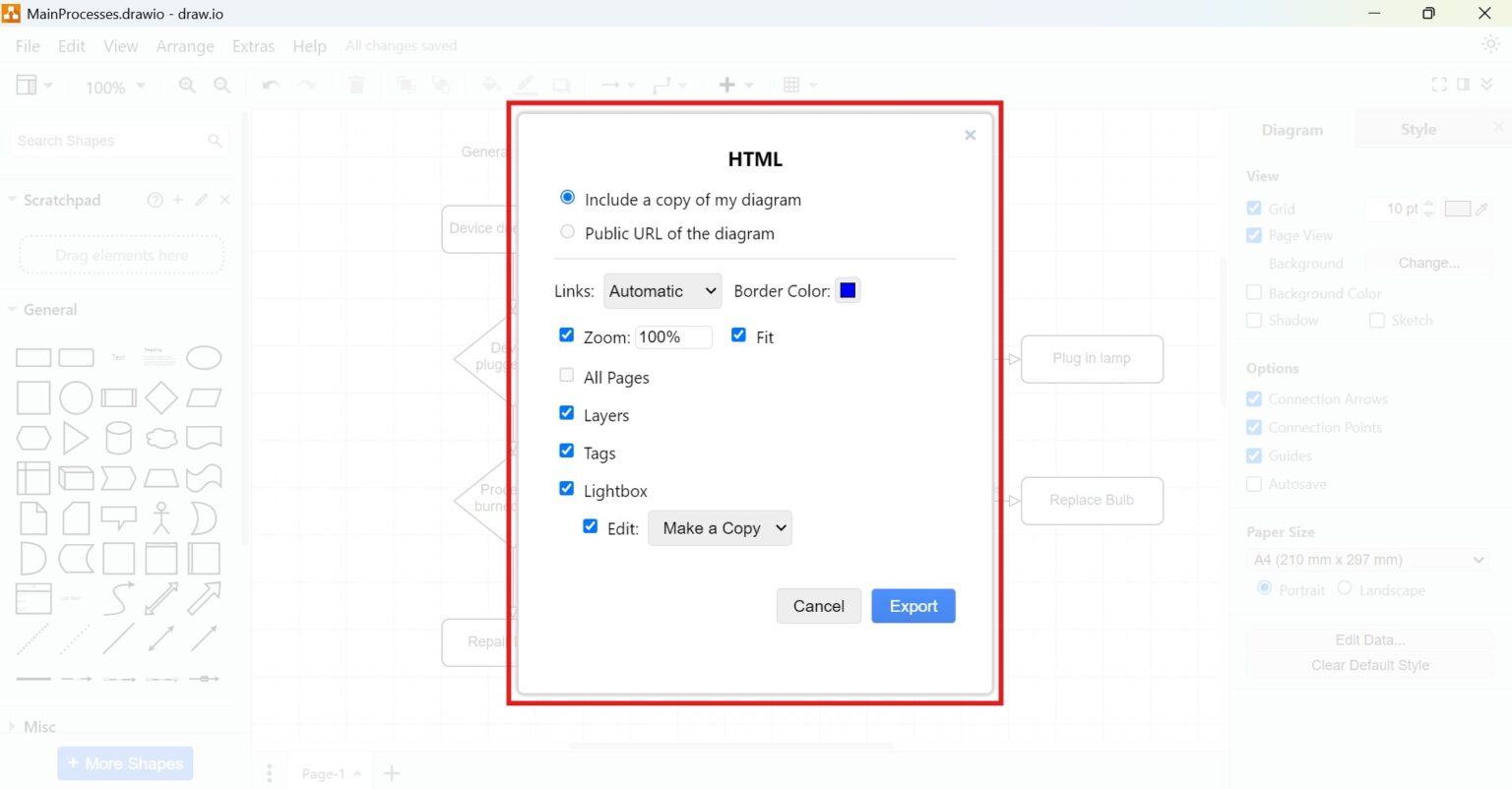 How to Export a Diagram to HTML in draw.io | The Requirements Engineer