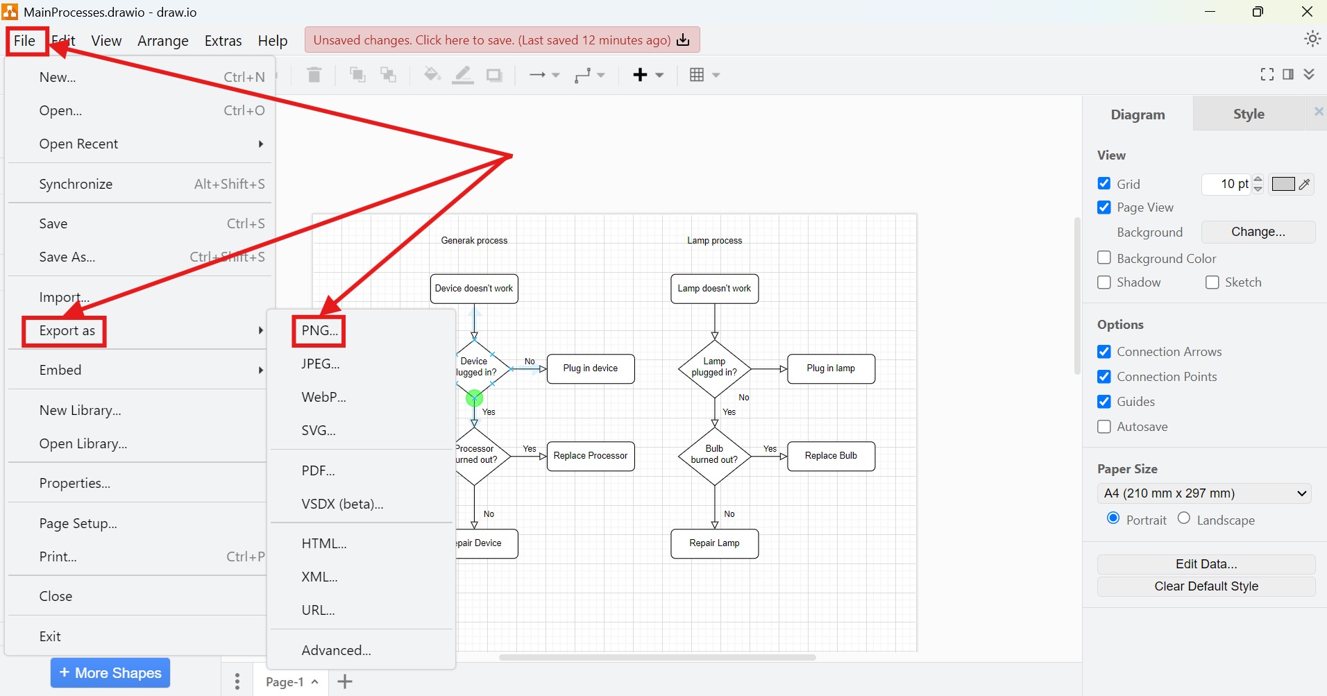 How to Export a Diagram as PNG in draw.io | The Requirements Engineer