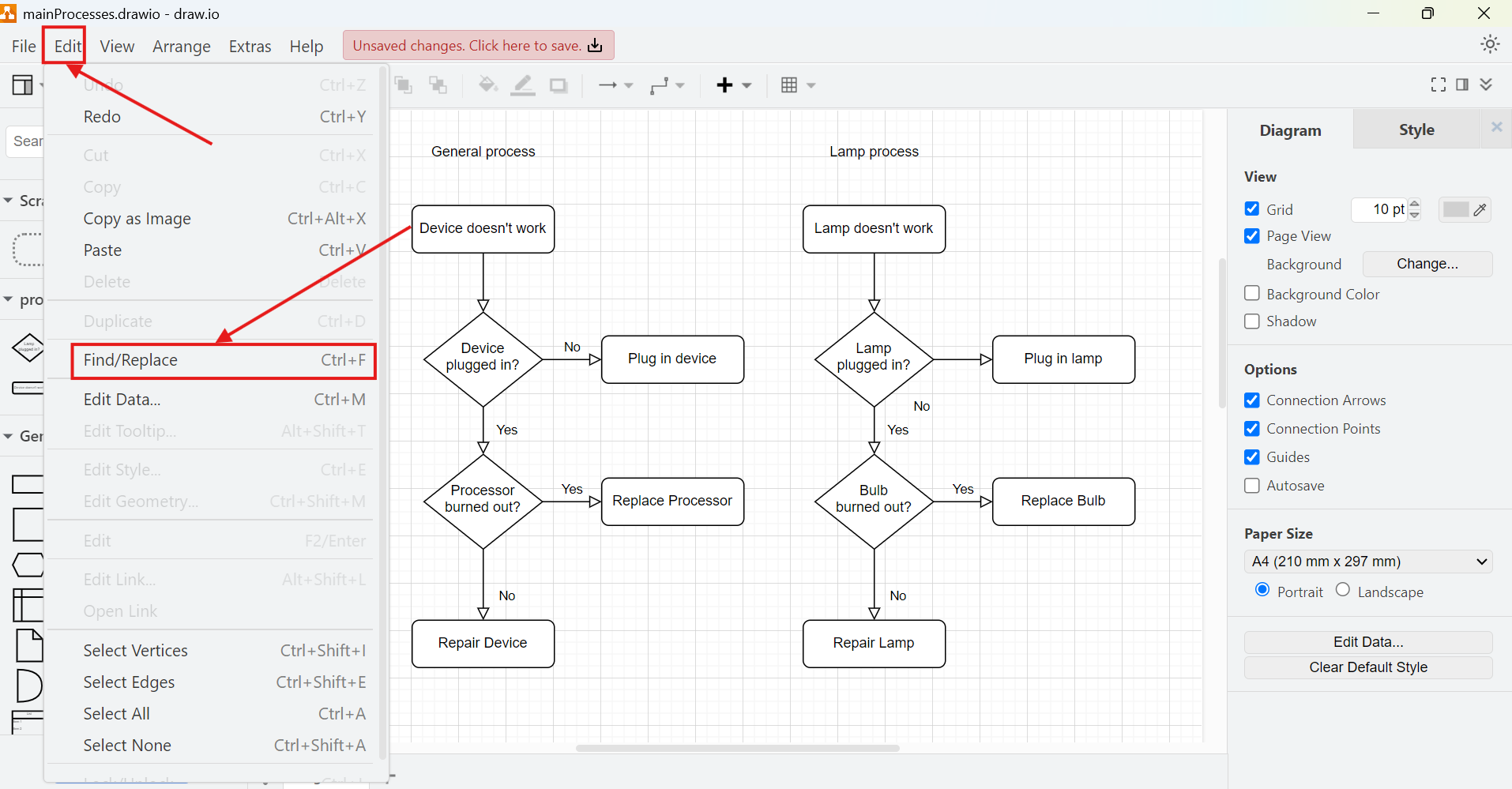 How to Find and Replace in draw.io | The Requirements Engineer